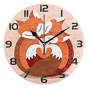 Oreayn Cute Fox Couple Animal Wall Clock for Home Office Bedroom Living Room Decor Non Ticking