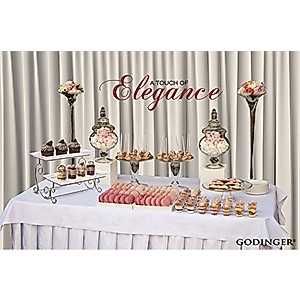 Godinger Silver Art Dublin 2 Tiered Glass Buffet Serving Tray - Chrome Plated Platter Stand with Starburst Design - Party and Event Dessert and Food Display Server