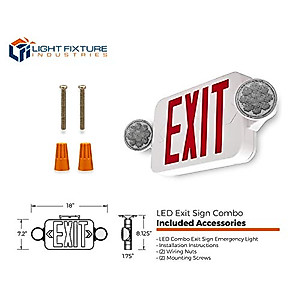 LFI Lights | Combo Red Exit Sign with Emergency Lights | White Housing | All LED | Two Adjustable Round Heads | Hardwired with Battery Backup | UL Listed | (2 Pack) | COMBOJR2-R