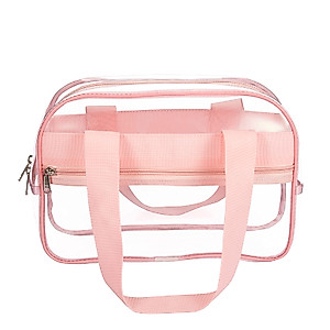 Premium Large Clear Makeup Cosmetic Toiletry Organizer Bag, Clear Tote Bag Stadium Approved, Mini Clear Purse for Gym, Work, Travel or Concert (Pink)