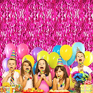 Rose Red Wavy Tinsel Foil Fringe Curtains Backdrop for Pink Princess Birthday Decorations,Cowgirl Bachelorette Party Decorations(3 Pack 3.2 ft x 6.6 ft)