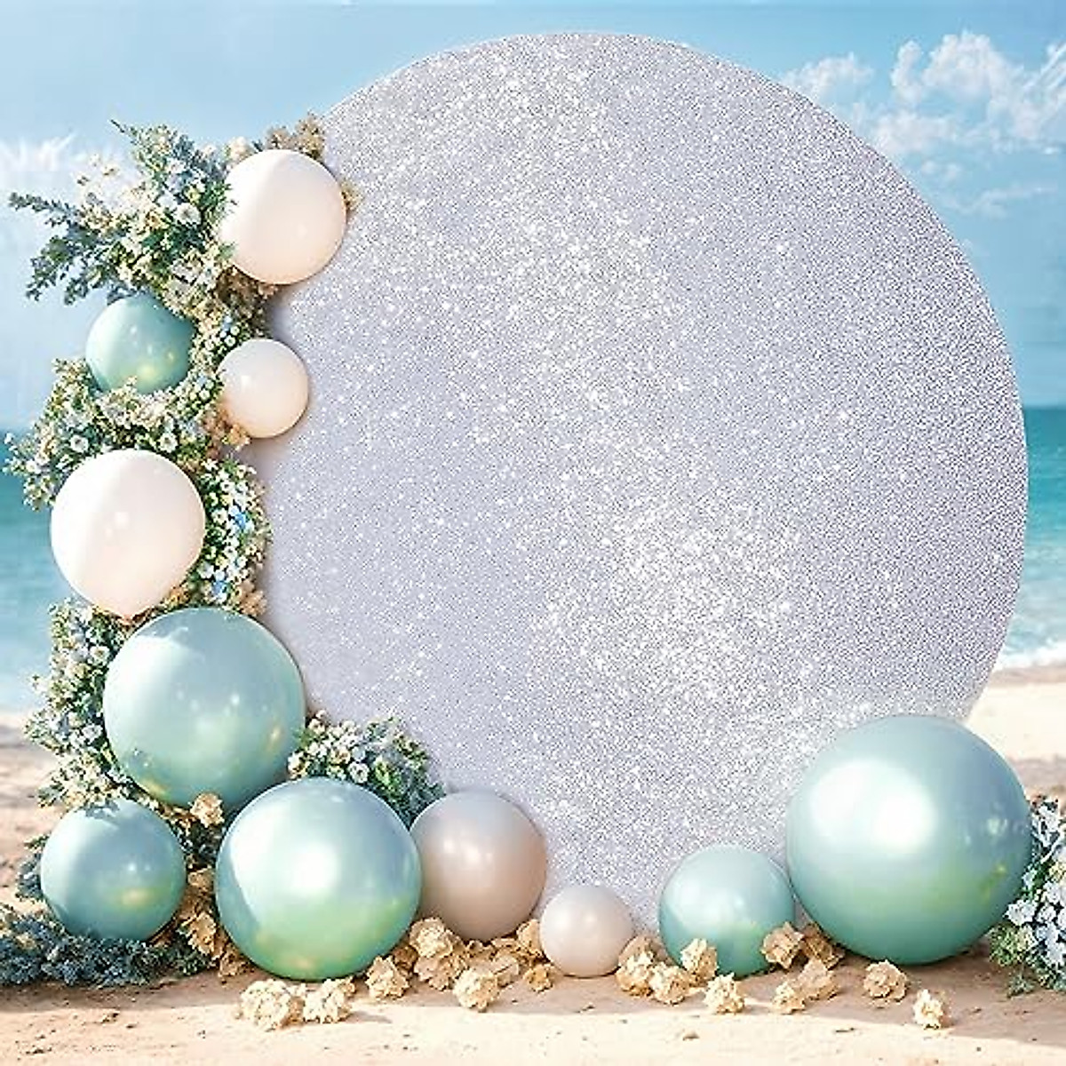 Silver Round Backdrop Cover 7.2ft Sequin Circle Backdrops Curtain Photo Backdrop Arch Covers for Wedding Party Baby Shower Bridal Shower Photography Birthday Prom Background Decorations