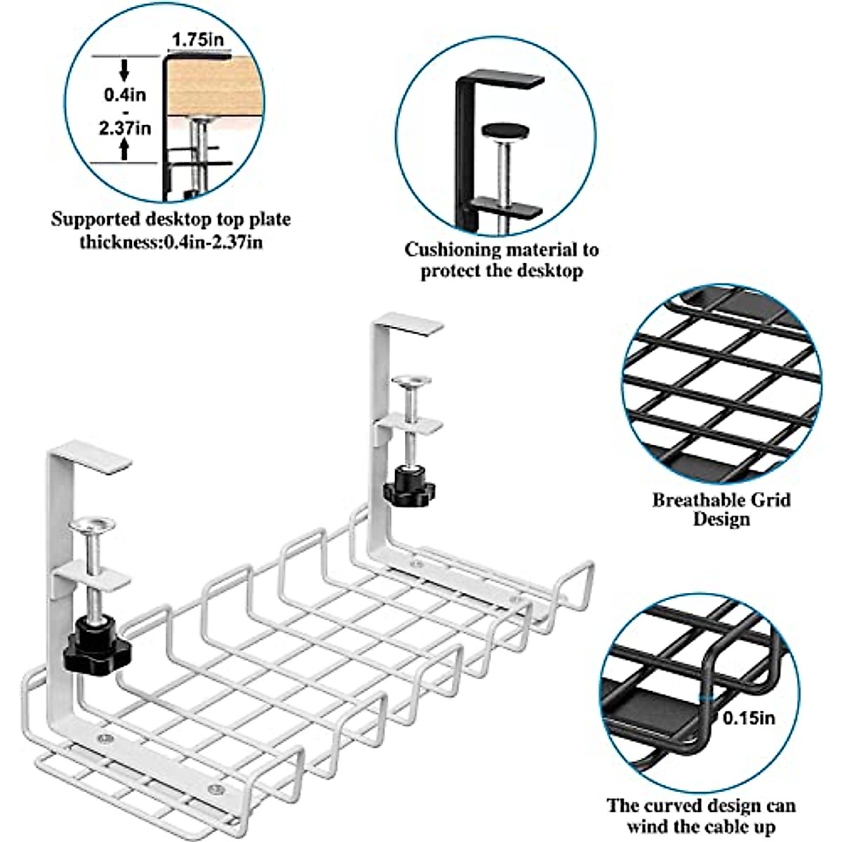 Quszmd Under Desk Cable Management Tray No Drill - Under Desk Cable Organizer for Wire Management. Super Sturdy Desk Cable Rack .Standing Desk Cable Management (16" Black Wire Tray)