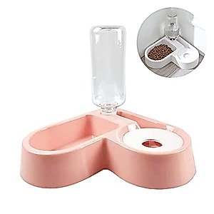 Double Dog Cat Bowls - Pets Water and Food Bowl Set with Automatic Water Bottle, Raised Pet Feeder Bowl for Cats and Small Dogs