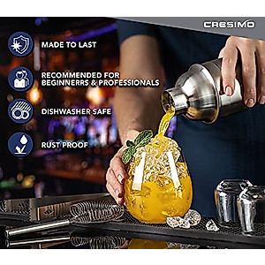 Cocktail Shaker Set with Stand- 12 Piece Stainless Steel Cocktail Set - 18oz Bar Shaker Set, Bar Tools, Perfect Cocktail Kit for Beginners or Professionals, Mixology Bartender Kit, Bar Kit - Cresimo