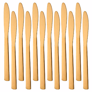 7.9-Inch Dinner Knives Pack of 12 for Restaurant Home Catering, BUY&USE Gold Stainless Steel Cutlery Set