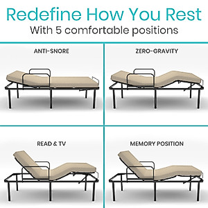 Vive Adjustable Bed Base Frame (Twin) - Electric Heavy Duty Metal Platform Bed Frame with Adjustable Base for Hospital Mattress - Remote for Head, Leg & Foot Incline - Dual USB Ports - Easy Assembly