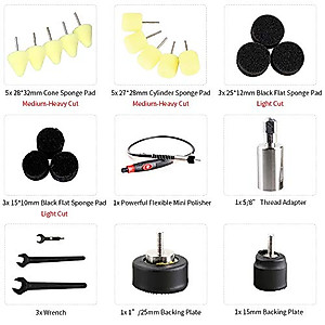 SGCB 41PCS Powerful Mini Detail Polisher 5/8" Thread 20,000RPM w/Assorted Pads Polishing Foam Pad Kit Comfort Grip Flexible Rotary Polisher Shaft Pencil Style Micro Die Grinder Set Extension Drill