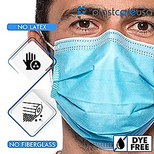 PlastCare USA Box of 50 4-Ply ASTM Level 3 Face Masks, Disposable (Blue)