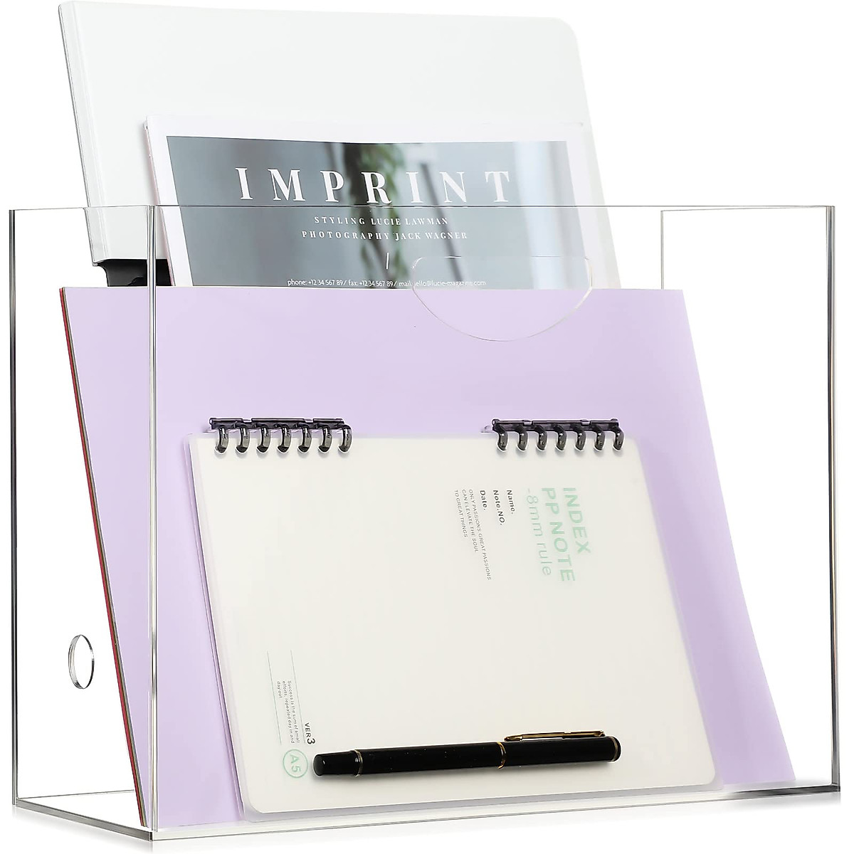 Vicenpal Slim Acrylic File Box with Handles, Clear File Box Organizer, Acrylic Desktop File Box for Home Work Office Desk File Documents Index Business Card Sorting Storage (2 Set)