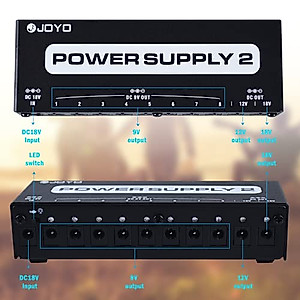 JOYO Guitar Pedal Power Supply Pedal Board Power Supply with DC 18V Pedal Power Adapter & 9V 100mA 500mA Isolated DC 10 Outputs for 9V 12V 18V Effect Pedals (JP-02)