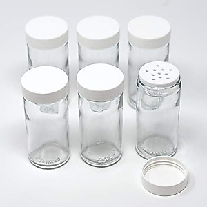 Glass Spice Jars- Set of Six Glass Spice Bottles