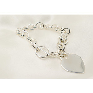 PORI JEWELERS .925 Sterling Silver Heart Charm Bracelet - For Women - Toggle Lock - 7.5"