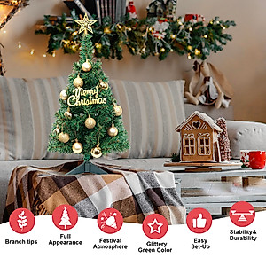 DUUDO Mini Christmas Tree,Small Christmas Tree with Star Hanging Ornaments Artificial Xmas Tree for Home,Office,Tabletop,Indoor Holiday Great DIY Christmas Decorations 25.6Inch