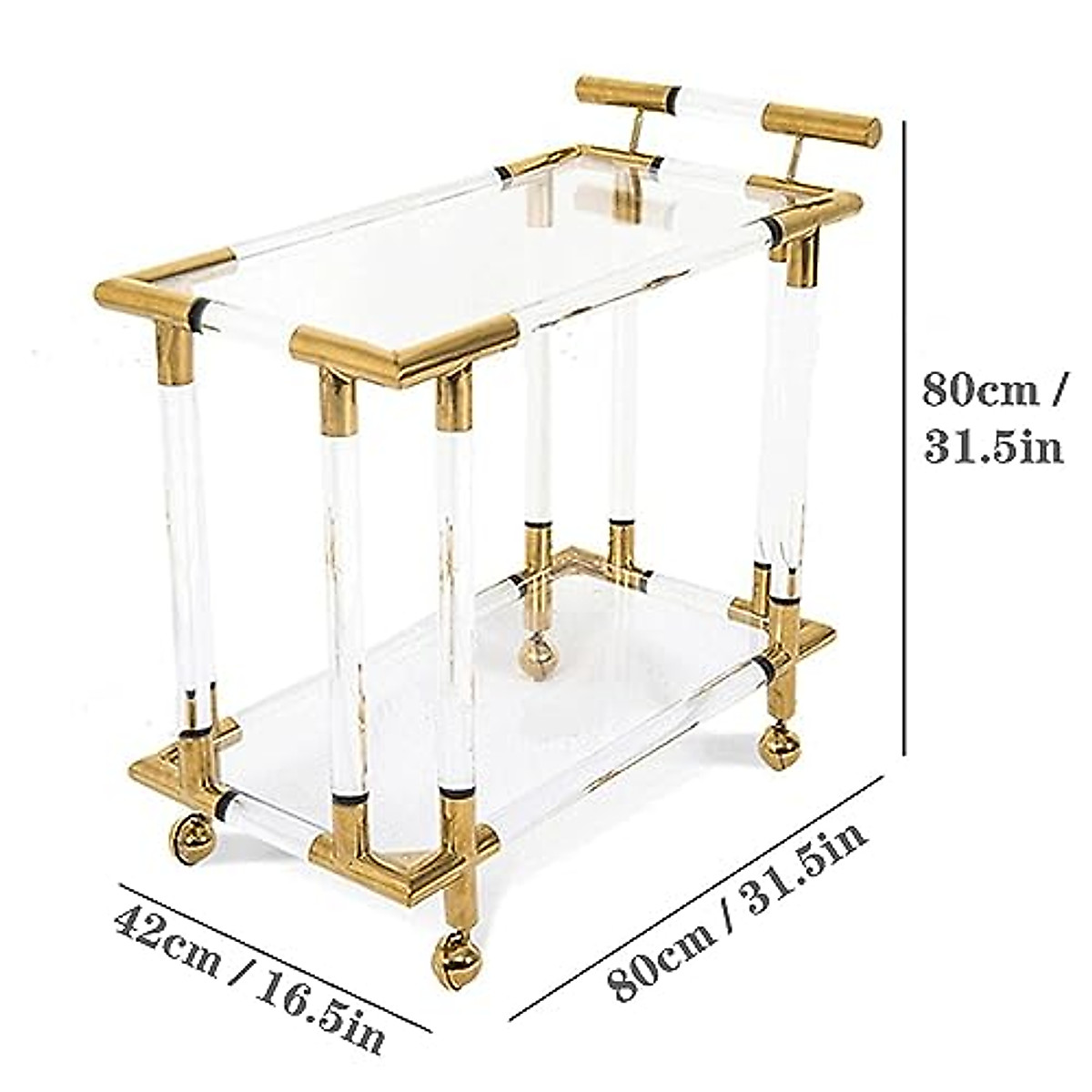 VLOBAOM Gold Bar Cart with Wheels, Home Bar Serving Cart, Luxurious Acrylic Coffee Bar Cart for Kitchen Party Outdoor, Storage Rack,31.5x16.5x31.5in,Clear