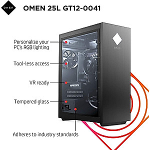 2021 Newest HP OMEN 25L Gaming Desktop PC, AMD 8-Core Ryzen 7 3700X(Up to 4.4GHz), GeForce RTX 3060 12GB, HyperX 16 GB DDR4 RAM, 1TB HHD+512GB PCIe NVMe SSD, Windows 10, RGB Lighting + Generic Mouepad