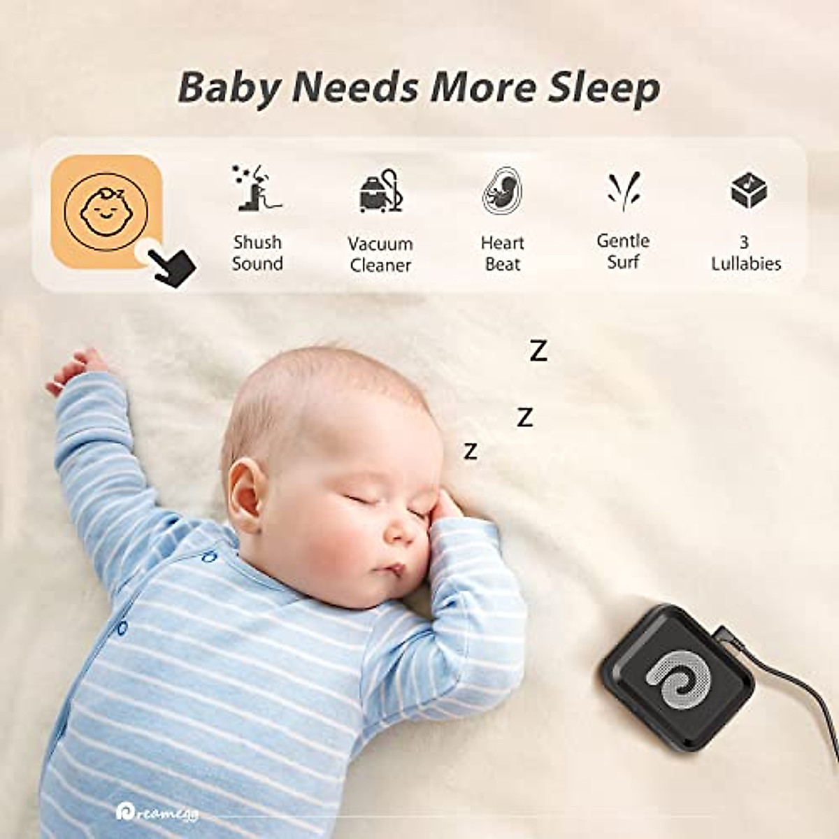 White Noise Machine - Dreamegg Sleep Sound Machine for Baby, 21 Natural & Soothing Sounds with Baby Shushing, Lullabies, Rain Ocean, Timer or Continuous, Compact Sleep Machine for Baby Kids Adult