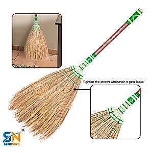 SN SKENNOVA - 28-29 inch Tall of Asian Straw Broom Thai Natural Grass Broom Whisk Broom Solid Wood Handle