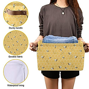 Cute Animal Bee Square Storage Basket Bin Canvas Fabric Compressible Organizer Basket with Handle for Bedroom Nursery Office, 1PCS