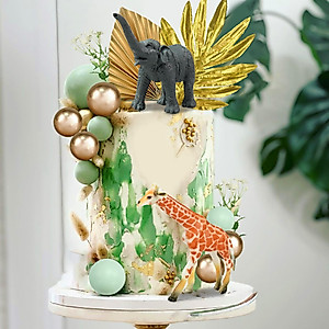 26 PCS Jungle Animal Cake Toppers Safari Animals Figure Toys Gold Palms Picks Jungle Wild One Animals Cake Decorations for Baby Shower Safari Party Holiday Party (style 1)