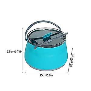 Folding Saucepan, Camp Cookware Hiking Silicone Folding Saucepan Water Kettle With Lid Cookware Travel Camping Pot(Blue)