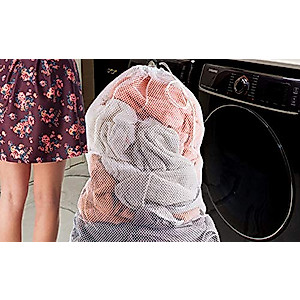 Handy Laundry Commercial Mesh Laundry Bag, Sturdy Mesh Material with Drawstring Closure, Machine Washable Mesh Laundry Bag for Factories, College, Dorm and Apartment Dwellers, (24" x 36", White)