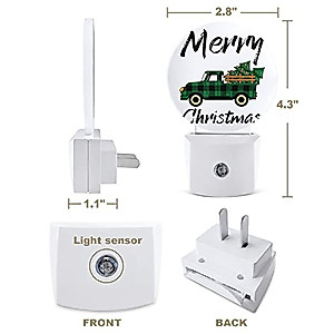 Merry Christmas Truck Night Lights Plug into Wall, Xmas Tree Green Auto Round LED Lights with Dusk to Dawn Sensor for Bedroom, Bathroom, Hallway, Kitchen, Kids, Home Decor
