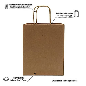 Prime Line Packaging - 8x4x10 Inch 100 Pack Kraft Paper Bags, Brown Gift Bags with Handles, Small Craft Shopping Bags in Bulk for Boutiques, Small Business, Retail Stores, Gifts & Merchandise