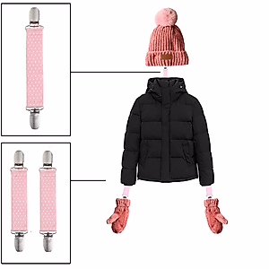 Zkptops 4pcs Winter Elastic Mitten Clips Beanie Caps Hat Clips for Kids Toddlers Babies Adults Children Women Strong Stainless Steel Gloves Clips Bulk for School, Snow and Cold Winter Days, Pink