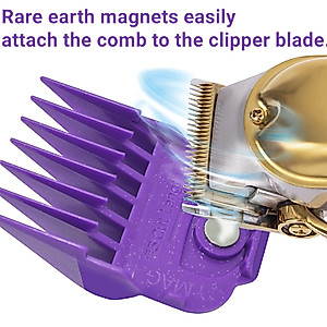 Magnetic Clipper Guards Guide Comb 10pcs Set Compatible with Andis Master Hair Clippers Purple