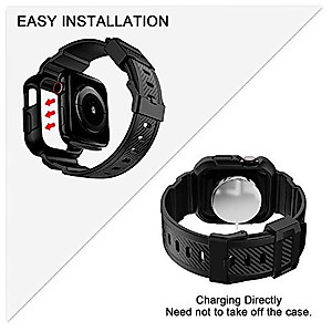 OROBAY Compatible with Apple Watch Band 45mm 44mm 42mm with Case, Shockproof Rugged Band Strap for iWatch SE2 SE Series 8/7/6/5/4/3/2/1 45mm 44mm 42mm with Bumper Case Cover Men Women, Matte Black