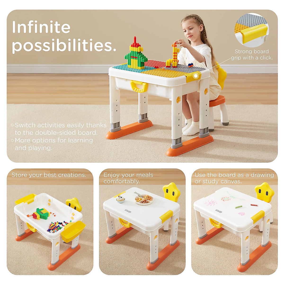 KUB Kids Activity Table Building Blocks Table and Chair Set Kids Play Table Water and Sand Table Learning Play Table for Boys Girls 3 4 5-10 Years Old