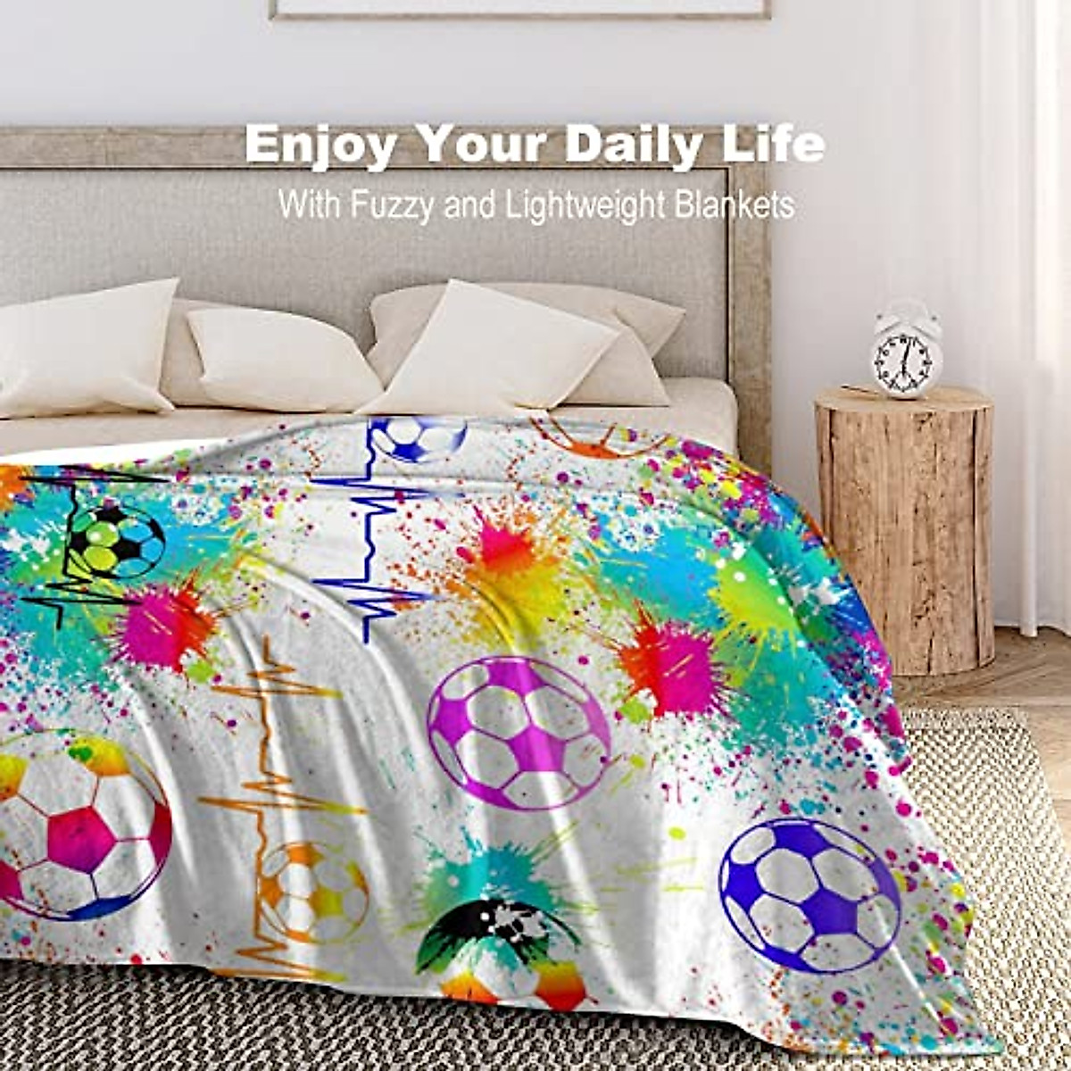 Super Soft Soccer Blanket Lightweight Cozy 3D Printed Flannel Baseball Basketball Throw Blankets for Sport Fans Kids Adults Gifts 50"X40"