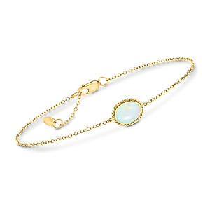 Ross-Simons Australian Opal Roped-Edge Bracelet in 14kt Yellow Gold. 7 inches