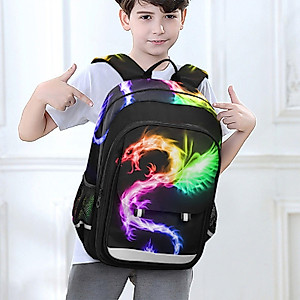 senya Backpack for Boys Girls, Rainbow Fire Dragon Backpack Students Bookbag Daypack for School Primary Teens