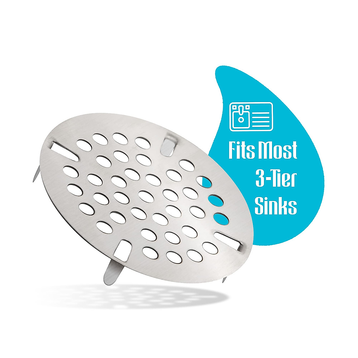 STEADYKLEEN - 3-inch Commercial Sink Strainer, Flat Kitchen Sink Strainer with Tabs, Install on 3-inch Sink Drain, Durable Sink Strainer Basket Alternative for Twist Waste Drain on 3 Compartment Sink