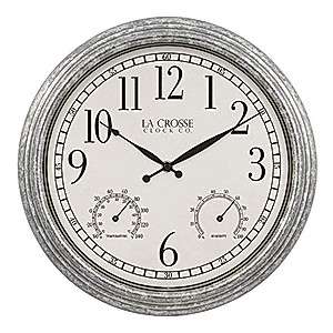 La Crosse 433-3236 14-inch Silas Indoor/Outdoor Galvanized Analog Quartz Wall Clock, Silver