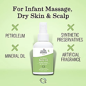 Earth Mama Calendula Baby Oil | Massage Oil for Newborn Skin Care, Dry Skin & Scalp Moisturizer, Fragrance Free, 4-Fluid Ounce