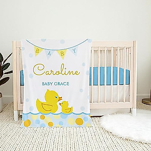 Personalized Rubber Ducky Blanket with Name Receiving Security Swaddle Blanket for Baby Girls, Cutie Rubber Ducky Baby Shower Blanket for Baby Boy, Cozy Soft Fleece Blanket 30"x 40"