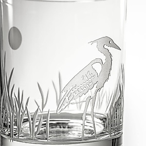 Rolf Glass Heron Double Old Fashioned Glass 13 ounce – Whiskey Glass – Lead-Free Glass Tumbler - Etched Whiskey Tumbler Glasses – Proudly Made in the USA (Set of 2)
