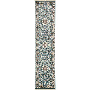 Unique Loom Narenj Collection Classic Traditional Medallion Design Area Rug, 3 ft x 13 ft, Blue/Tan