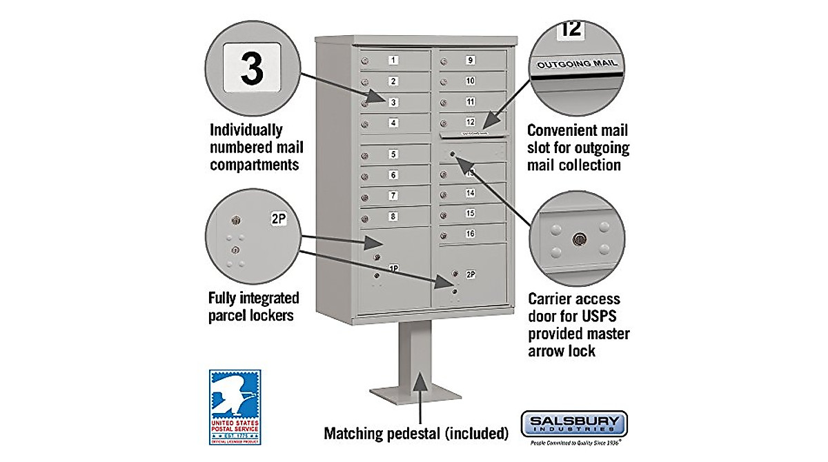 Salsbury 16-Door Gray USPS Cluster Box Unit | Type III CBU