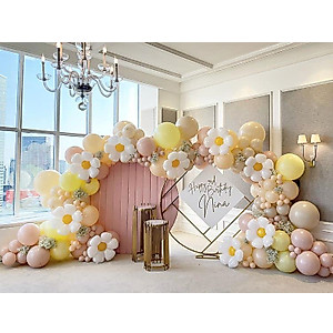 Daisy Balloon Garland Arch Kit-131Pcs Sunflower Pastel Orange and Yellow Balloons for Boho Two Groovy Party Decoration Daisy Theme Wedding Birthday Party Baby Shower