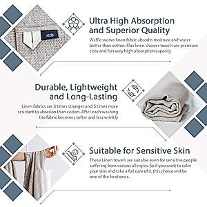 Pure 100% Linen Dish Towels - Set of 2 Linen Kitchen Towels Waffle Weave Natural Color - 13 x 29-inch Soft Lightweight Stone-Washed Linen Hand Towels - Quick-Dry Linen Tea Towel - Kitchen Linens