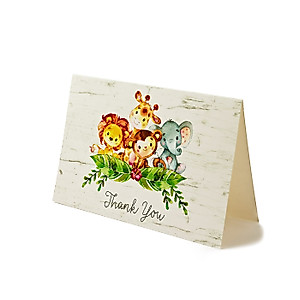 All Ewired Up 50 Pack Watercolor Sweet Safari Jungle Thank You Cards, Cute Thank You Notes with Envelopes & Stickers, Baby Shower, Birthday any Occasion, Boy Girl Unisex