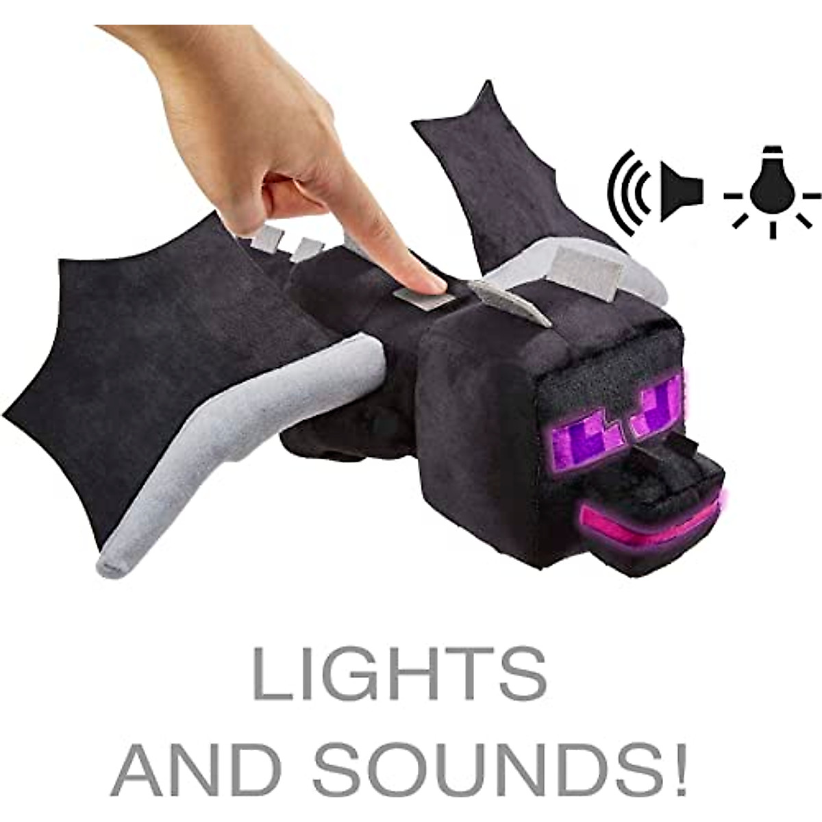 Mattel Minecraft Ender Dragon Plush Toy with Lights & Sounds, 12-Inch Soft Doll with Posable Wings, Video Game Character