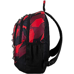 FUEL Large Multipocket Unisex Backpack with Water Resistant Bottom for Class, Travel, and Outdoors - Red Camouflage