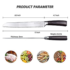 Kitory Bread Knife Serrated Knife 8‘’ Ultra Sharp Slicing Knife with Sheath German High Carbon Steel Wavy Edge Cake Slicer Bakery Slicing Cutter Ergonomic Ideal for All Types of Bread