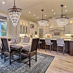 Wellmet Crystal Chandeliers, Farmhouse Tiers Crystals Light, Modern Hanging Pendant Lighting Ceiling Fixture for Foyer, Bathroom, Dinig Living Room, Kitchen Island