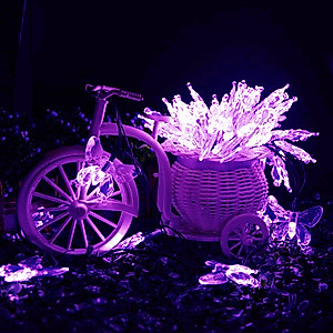 WONFAST Solar String Lights, Waterproof 16ft 20LED Butterfly Christmas Fairy Lights Decorative Lighting for Home Party Wedding Patio Garden Porch Balcony (Purple)